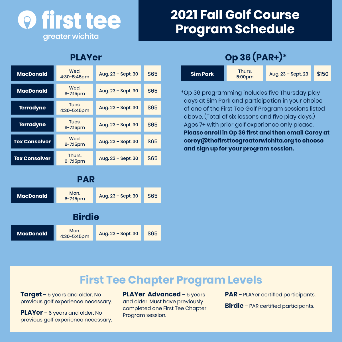 Program Schedule for First Tee Greater Wichita Chapter